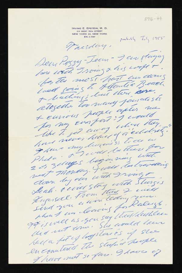 Letter from Jacob Epstein to Peggy Jean‘, Sir Jacob Epstein, recipient ...