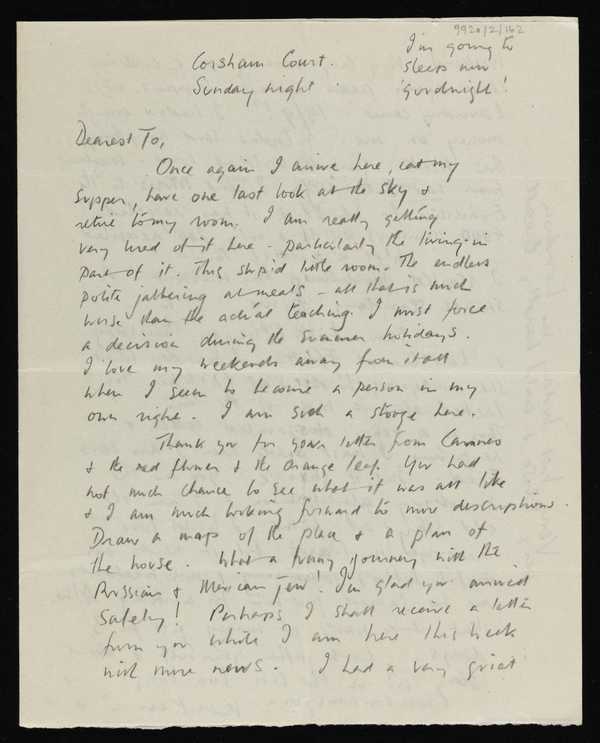 Letter from Kenneth Armitage to Joan Moore, addressed Corsham Court ...