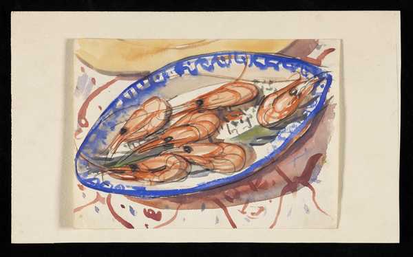 Watercolour showing prawns on a plate‘, Ithell Colquhoun, [c.1927–30 ...