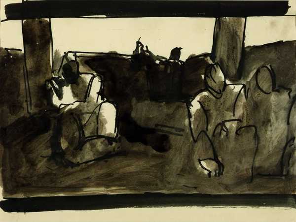 ‘Three Seated Miners, Miner with Pony in Background‘, Josef Herman, c ...
