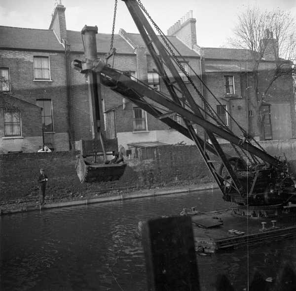 Photograph showing steam powered crane on a barge‘, Nigel Henderson, [c ...