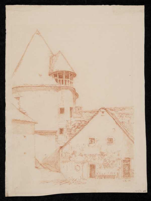 Study of a building with tower and gables [most likely Burgundy]‘, Sir ...