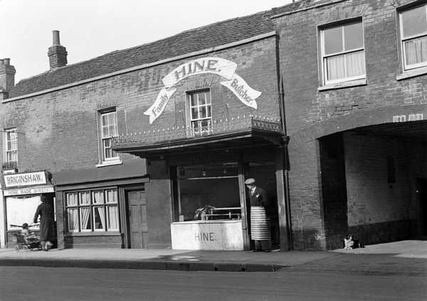 Photograph of a shop front of Hine’s butcher on Bridge Street ...