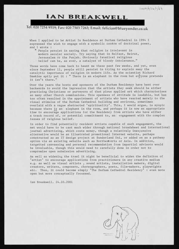 Typed statement by Ian Breakwell regarding the position of Artist in ...