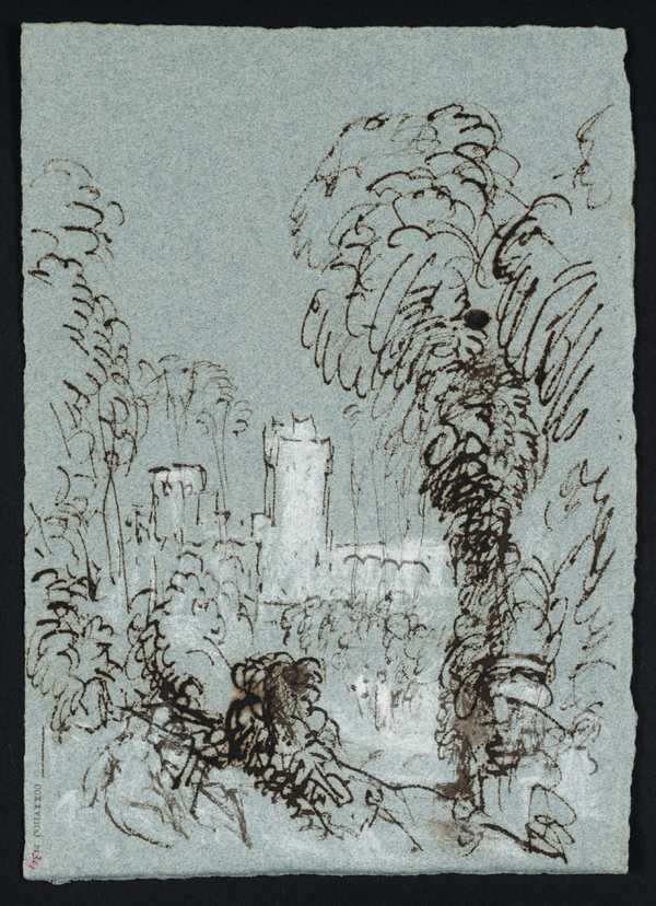 ‘East Cowes Castle from the South-West, with Figures among Trees ...