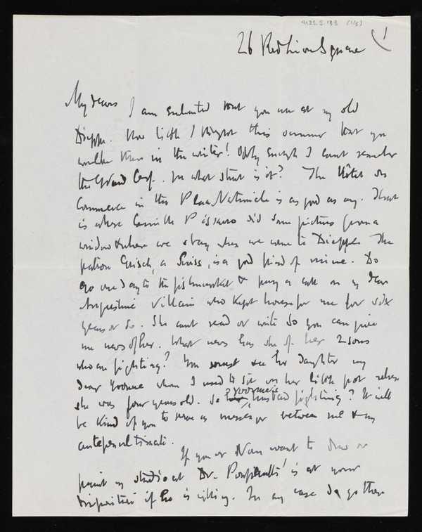 Letter from Walter Sickert to Ethel Sands, addressed 26 Lion Square ...