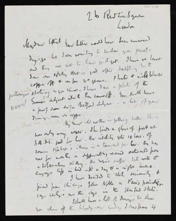 Letter from Walter Sickert to Ethel Sands, addressed 26 Red Lion Square ...