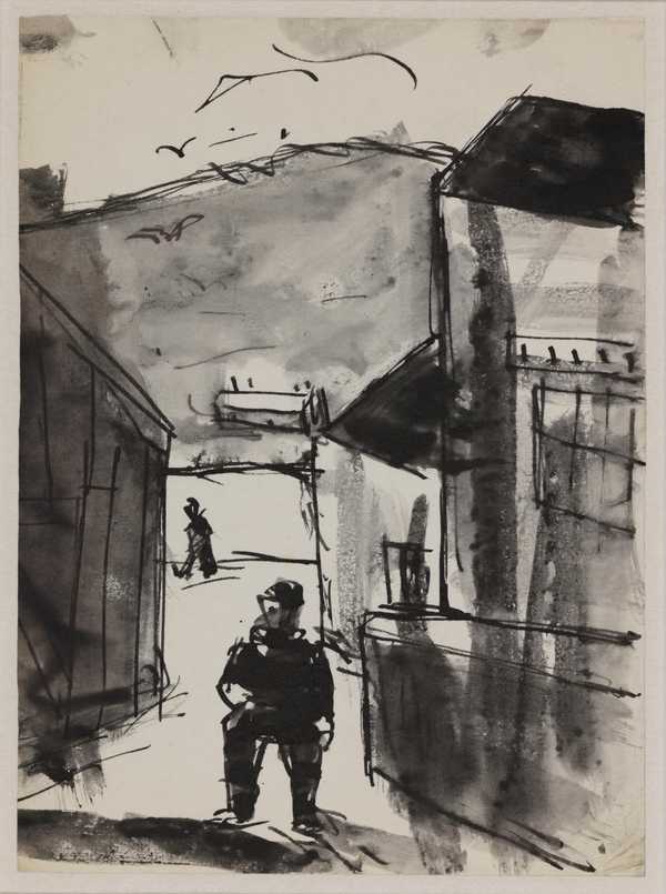 Sketch of man in a street, Ystradgynlais‘, Josef Herman, [c.1946 ...