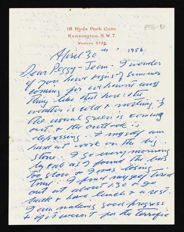 Letter from Jacob Epstein to Peggy Jean‘, Sir Jacob Epstein, recipient ...