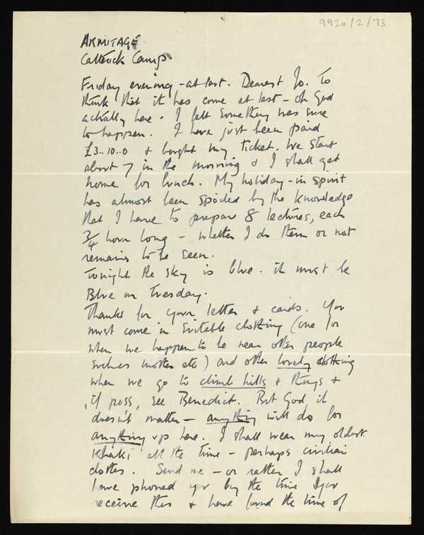 Letter from Kenneth Armitage to Joan Moore, addressed Catterick Camp ...