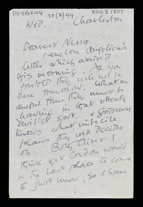 Letter from D. [Duncan Grant] to Vanessa Bell‘, Duncan Grant, recipient ...