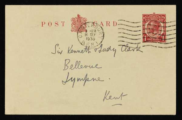 Postcard from Henry Moore to Kenneth and Jane Clark‘, Henry Moore OM ...