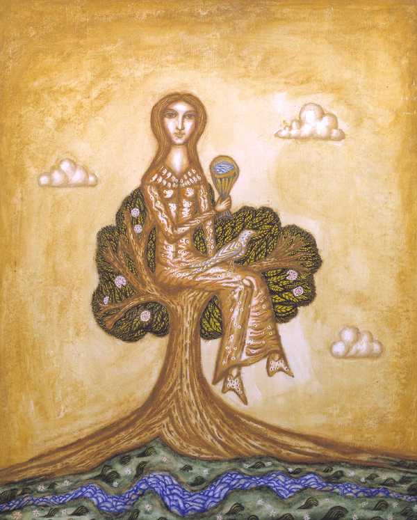 ‘The Artist’s Wife Seated in a Tree‘, Cecil Collins, 1976 | Tate