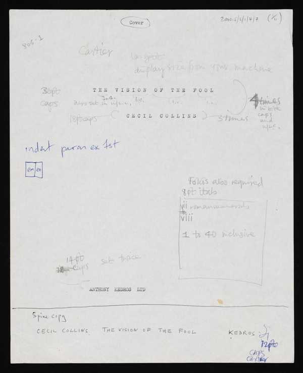 Annotated, typed proof for the re-issue of, ‘The Vision of the Fool ...