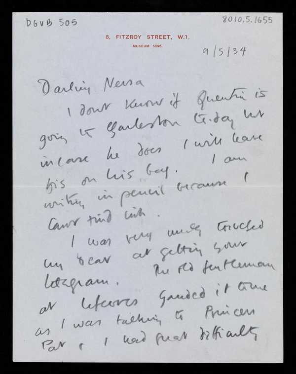 Letter from D. [Duncan Grant] to Vanessa Bell‘, Duncan Grant, recipient ...