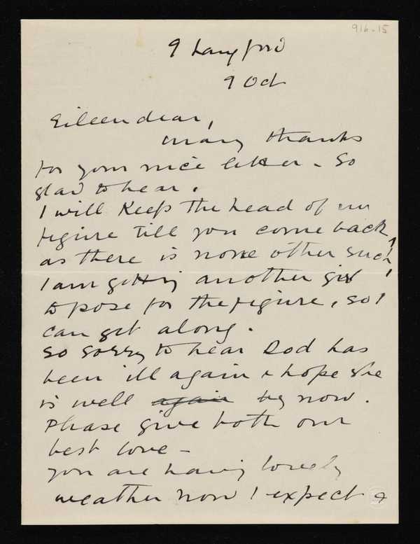 Letter from Laura Knight to Eileen Mayo‘, Dame Laura Knight, recipient ...