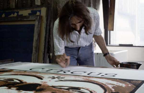 Colour transparency of Ian Breakwell working on photo-silkscreen prints ...