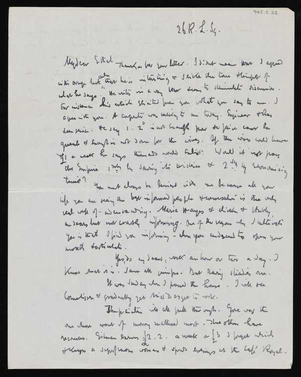 Letter from Walter Sickert to Ethel Sands, addressed 26 Red Lion Square ...