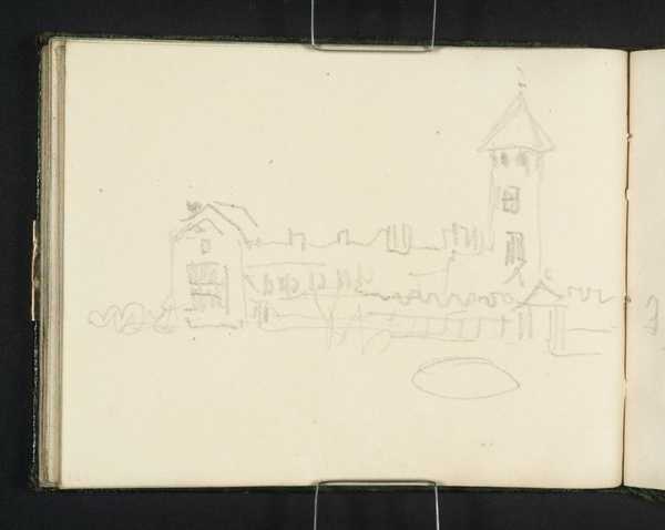 ‘Building, with Tower‘, Joseph Mallord William Turner, c.1834 | Tate