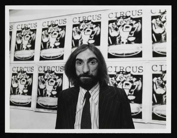 Black and white photograph of Ian Breakwell at ‘Circus’ exhibition at ...
