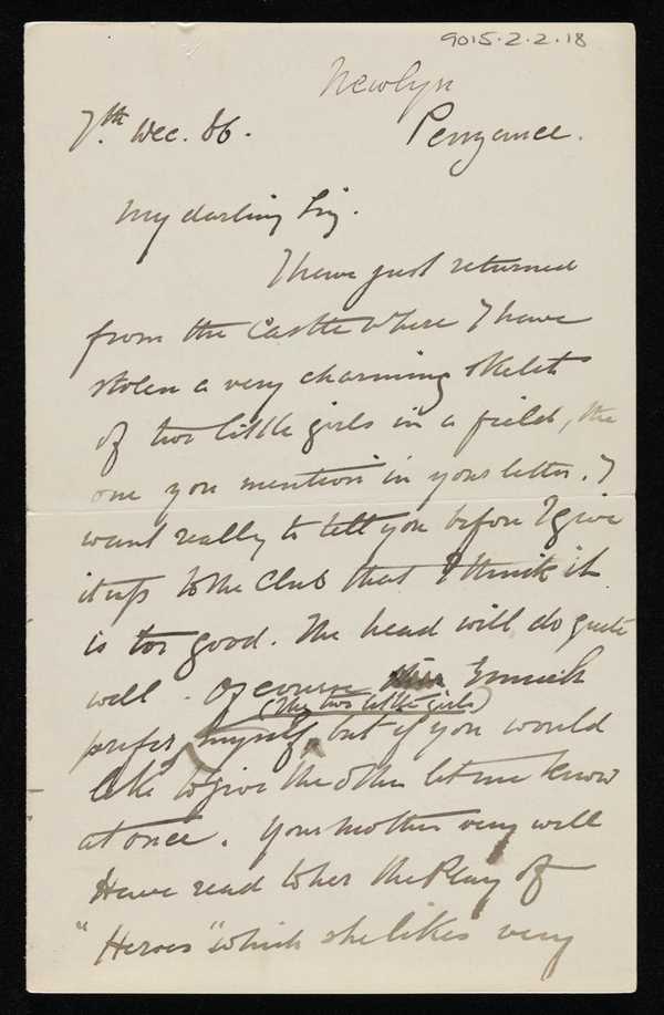 Letter from Stanhope Forbes to Elizabeth Armstrong, addressed Newlyn ...