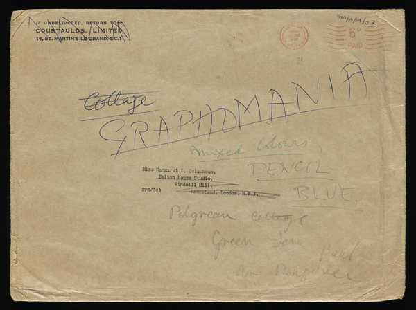 Used envelope inscribed ‘GRAPHOMANIA: Mixed Colours, PENCIL BLUE ...