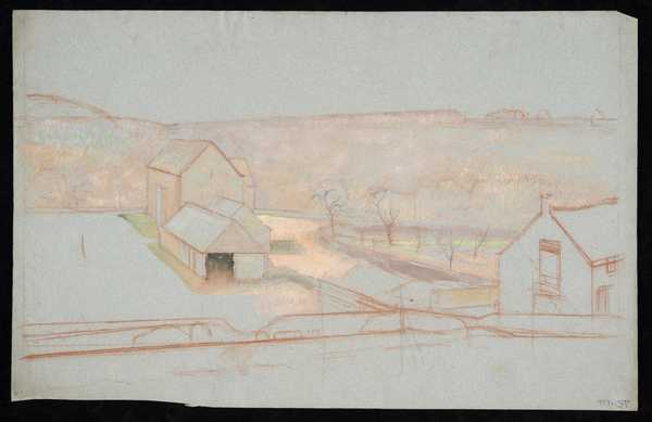 Study of farm buildings in a landscape‘, Sir William Rothenstein‘, Sir ...