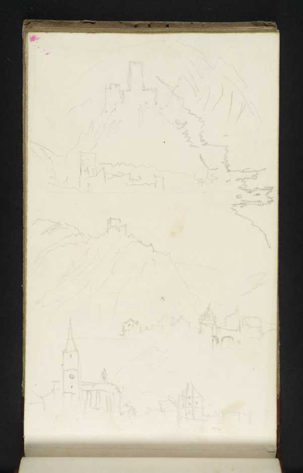 ‘Burg Fürstenberg and Rheindiebach from the Rhine; Burg Reichenstein ...
