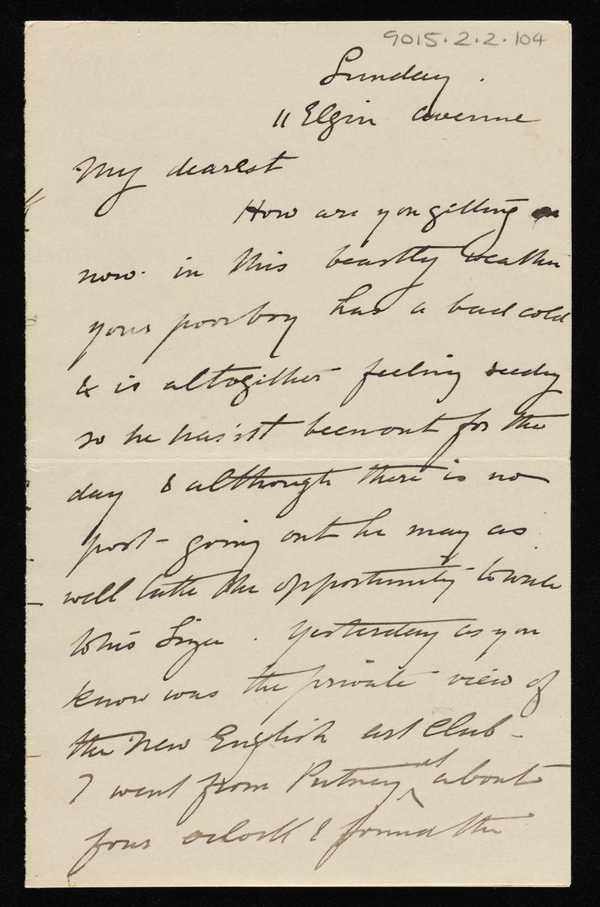 Letter from Stanhope Forbes to Elizabeth Armstrong, addressed 11 Elgin ...