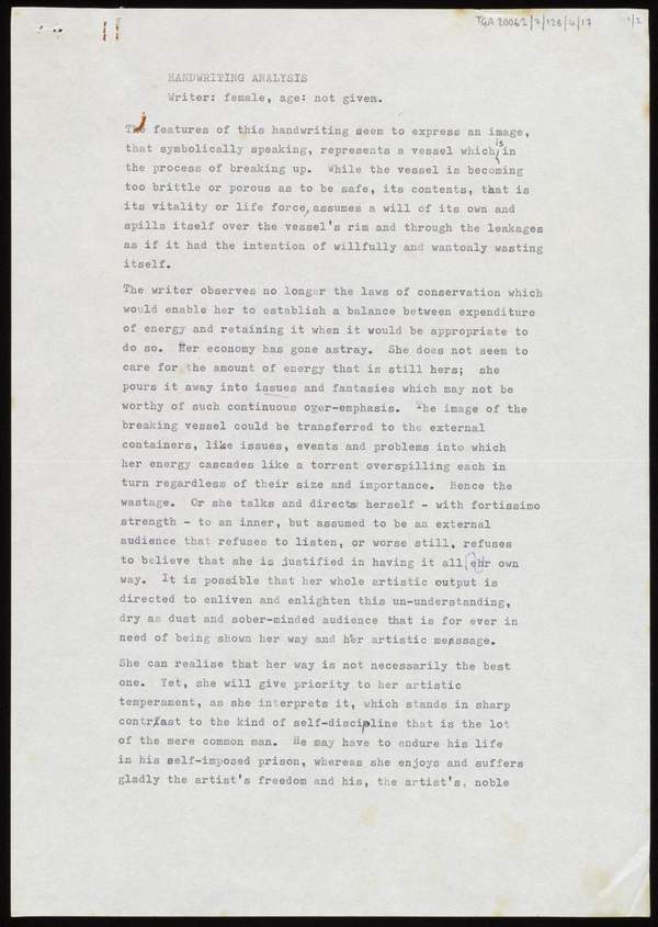 Handwriting analysis‘, collection owner: Dr J. P. Hodin, [c.1970s ...