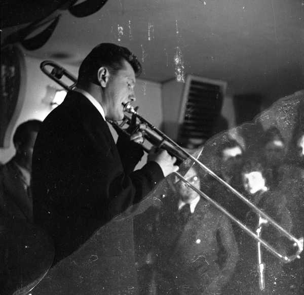 Photograph of a musician performing on trombone‘, Nigel Henderson, [c ...