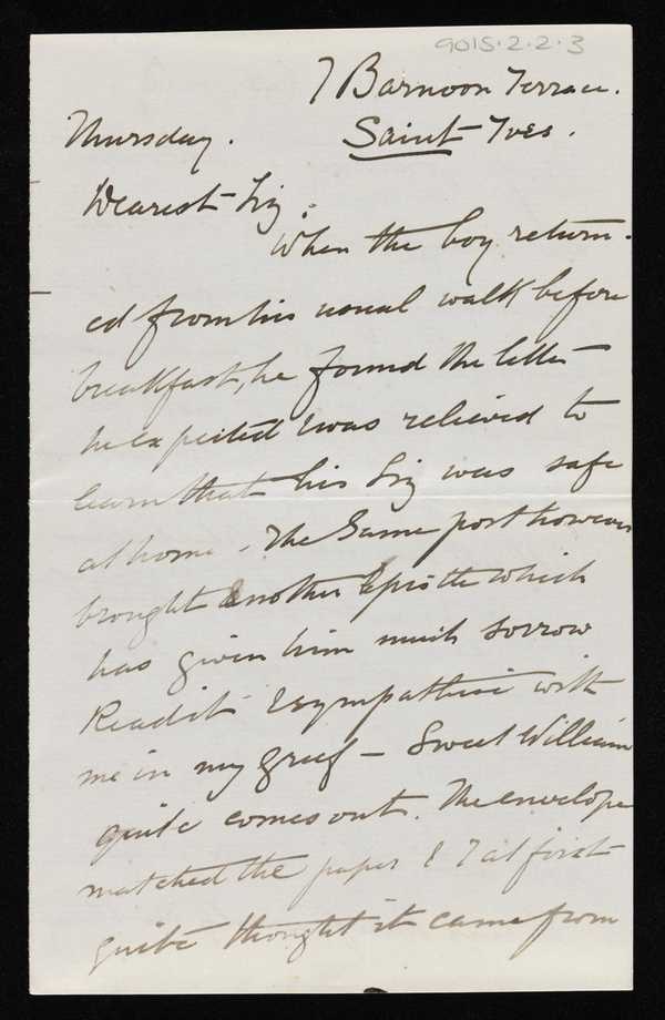 Letter from Stanhope Forbes to Elizabeth Armstrong, addressed 7 Barnoon ...