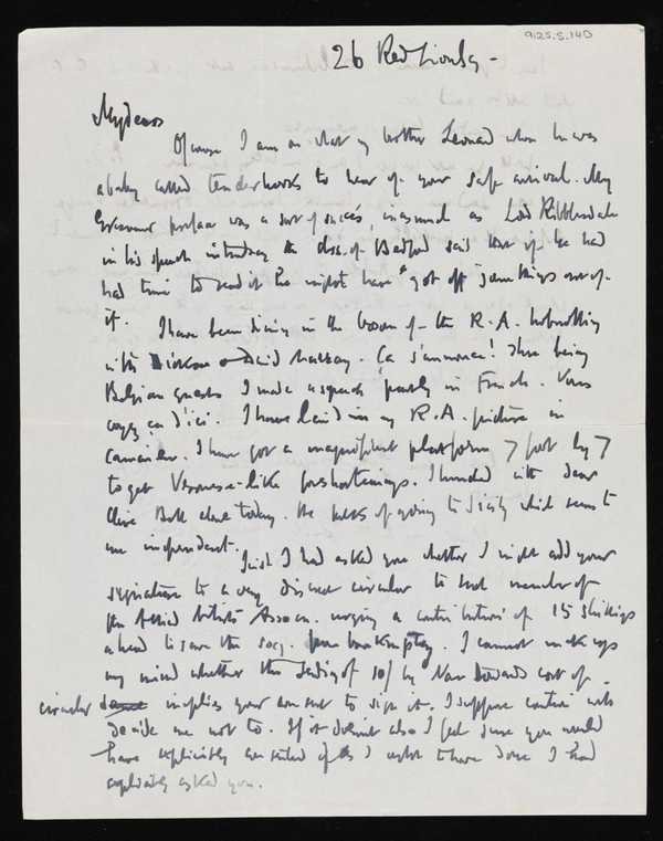 Incomplete letter from Walter Sickert to Ethel Sands, addressed 26 Red ...