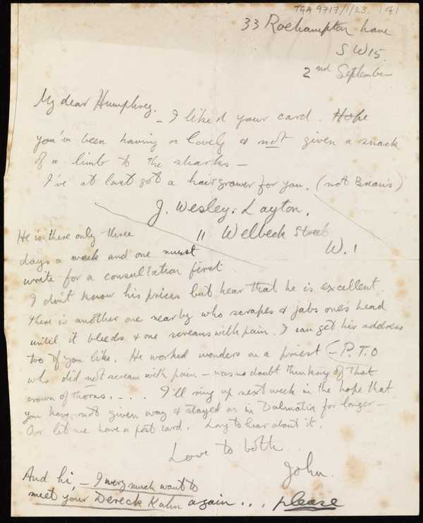 Letter from John Banting to Humphrey Spender‘, John Banting, recipient ...