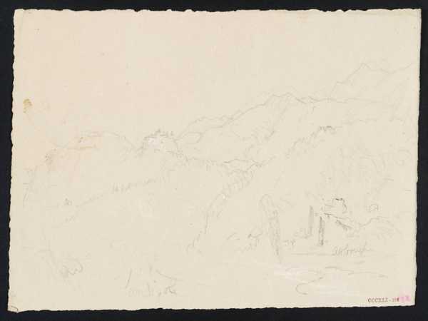 ‘Mountains, with Castle. Arbough - Andegole [Turner]‘, Joseph Mallord ...