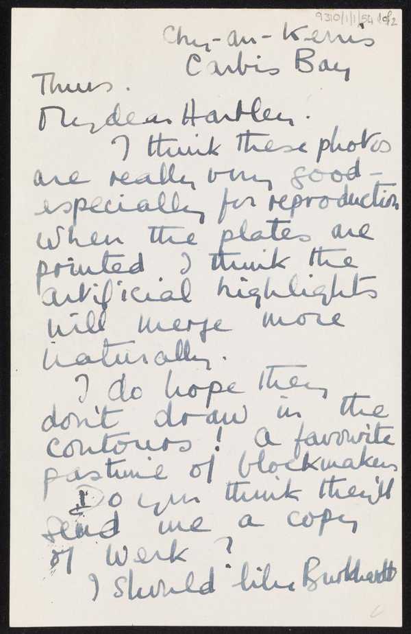 Letter from Barbara Hepworth to [E.H.] Hartley Ramsden enclosing some ...