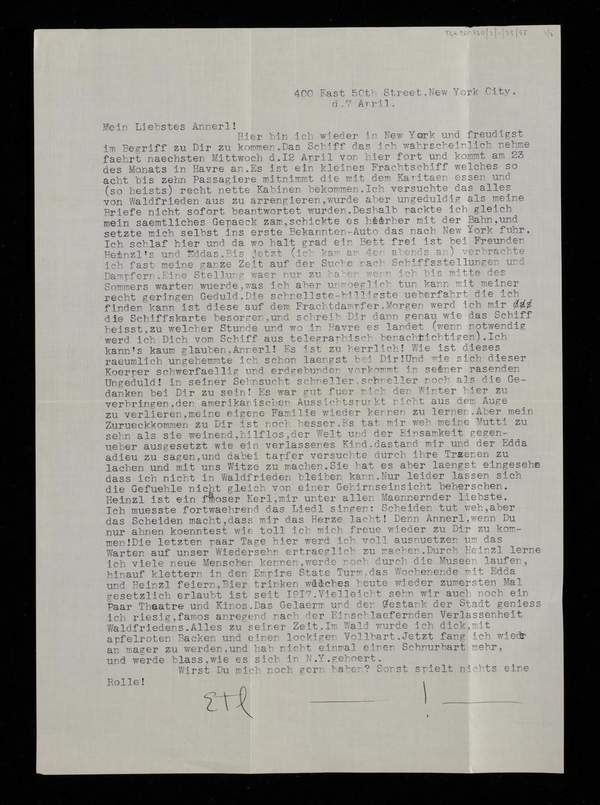 Letter from Edward Renouf to Anny Schey von Koromla‘, Edward Renouf ...