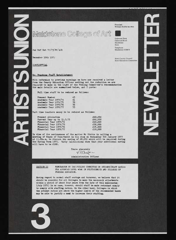 Artists’ Union Newsletter’, No. 3‘, Conrad Atkinson, December 1972 ...