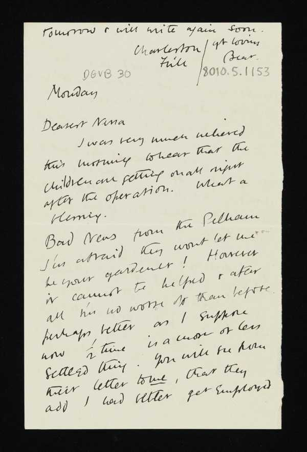 Letter from Bear [Duncan Grant] to Vanessa Bell [possibly in Guildford ...