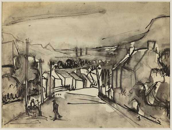 Sketch of a street in Ystradgynlais‘, Josef Herman‘, Josef Herman ...