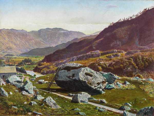 ‘Bowder Stone, Borrowdale‘, Atkinson Grimshaw, c.1863–8 | Tate