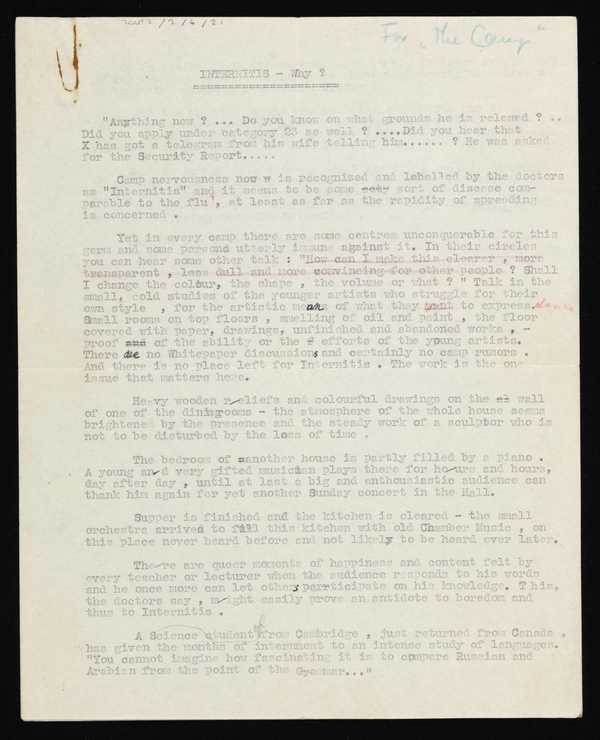 Draft copy of article titled ‘Internitis - Why?’ by Klaus Hinrichsen ...