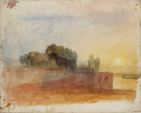 ‘Trees by a River at Dawn or Sunset‘, Joseph Mallord William Turner, c ...