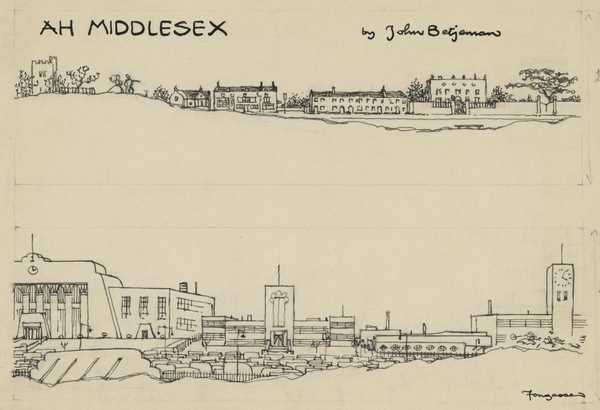 Two cartoons for Punch to accompany John Betjeman’s poem ‘Ah Middlesex ...
