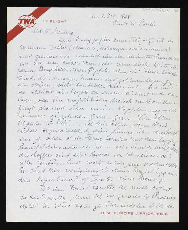 Letter from Renée Cushman, Dog Creek‘, Renée Cushman, recipient: Marie ...
