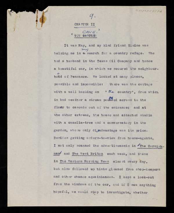Draft typescript of chapter 2 titled ‘Vow Cave’‘, Ithell Colquhoun, [c ...