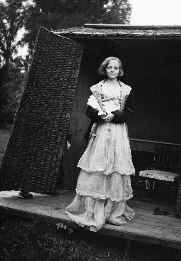 Black and white negative of Elizabeth Carr standing in her costume for ...