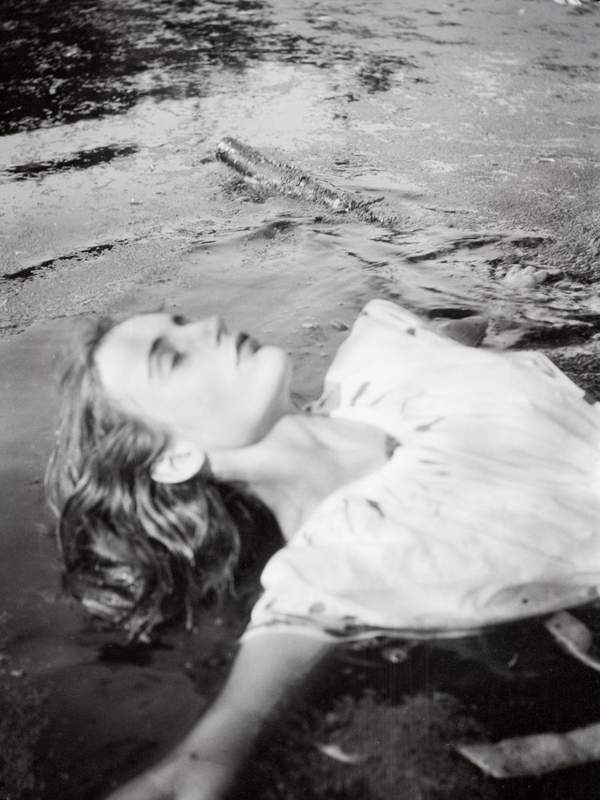 Black and white negative of Angelica Bell in the pond as Ophelia at ...