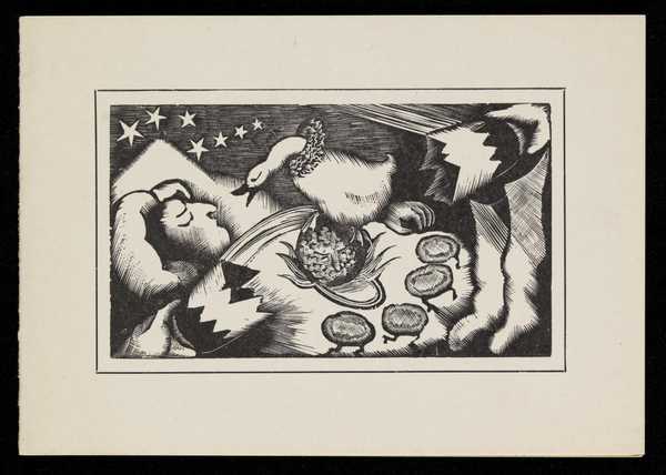Christmas card with a design of a Christmas dream (with caricature of ...