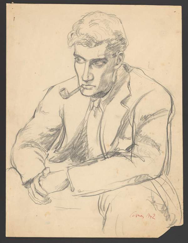 Untitled, Drawing of Sidney Keyes smoking a pipe‘, Milein Cosman, 1942 ...